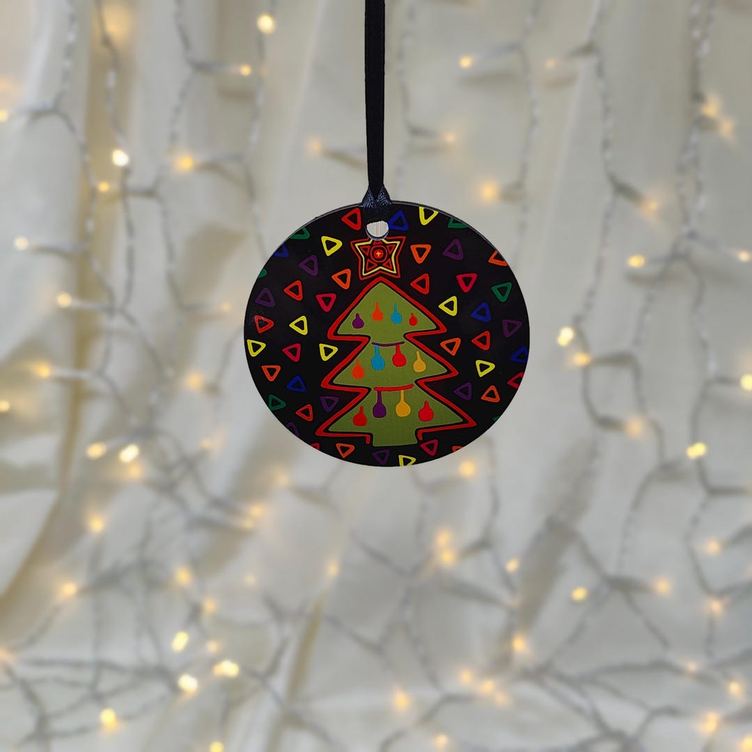 Set of 2-mola Christmas Tree Round MDF Ornaments - Etsy