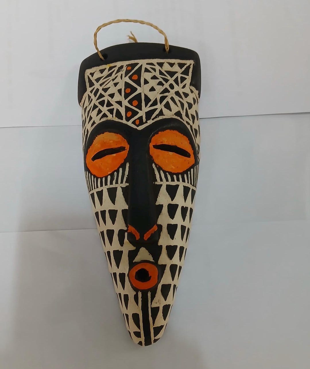 Geometric Tribal African Wall Mask – Handcrafted Elongated Face Decor ...