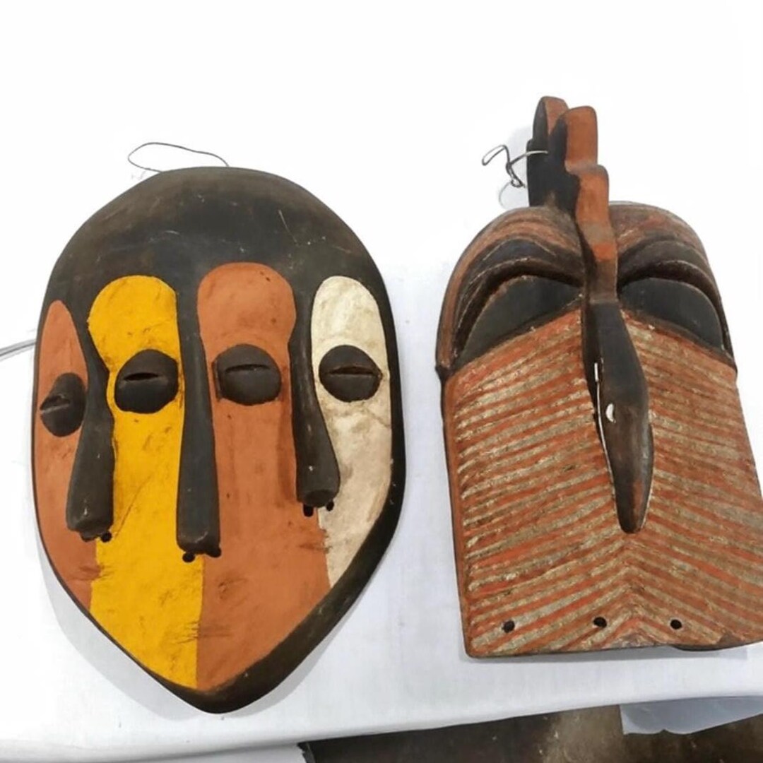 African Abstract Twin Mask Set – Handcrafted Tribal Wall Décor- African ...