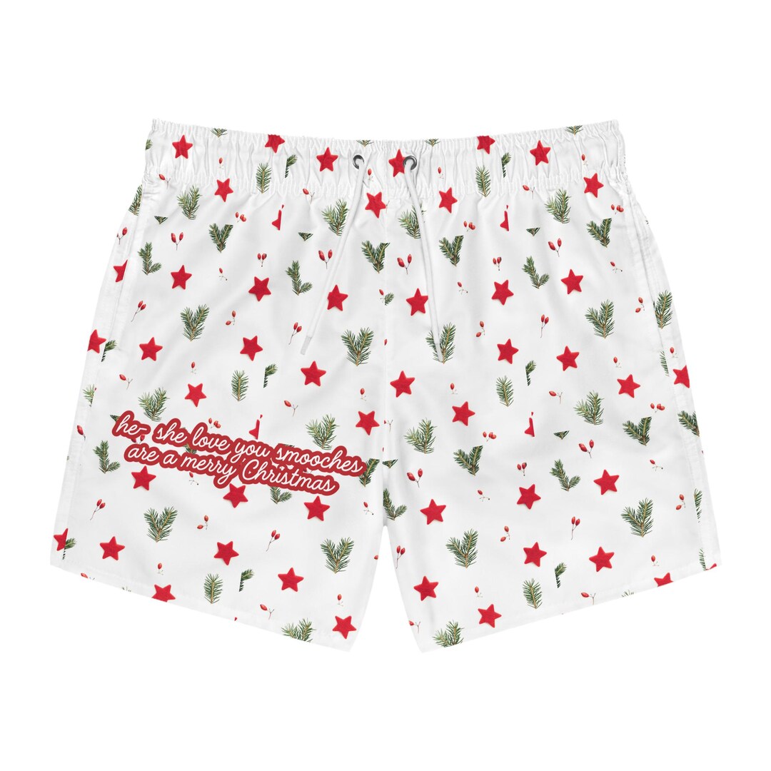 Swim Trunks, Christmas Love Smooches Gift, Holiday Beachwear, Men Women ...