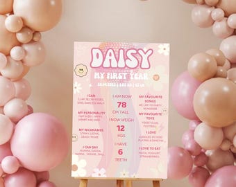 Daisy Themed First Year | Baby Milestone Board | A1 | Customise Canva ...
