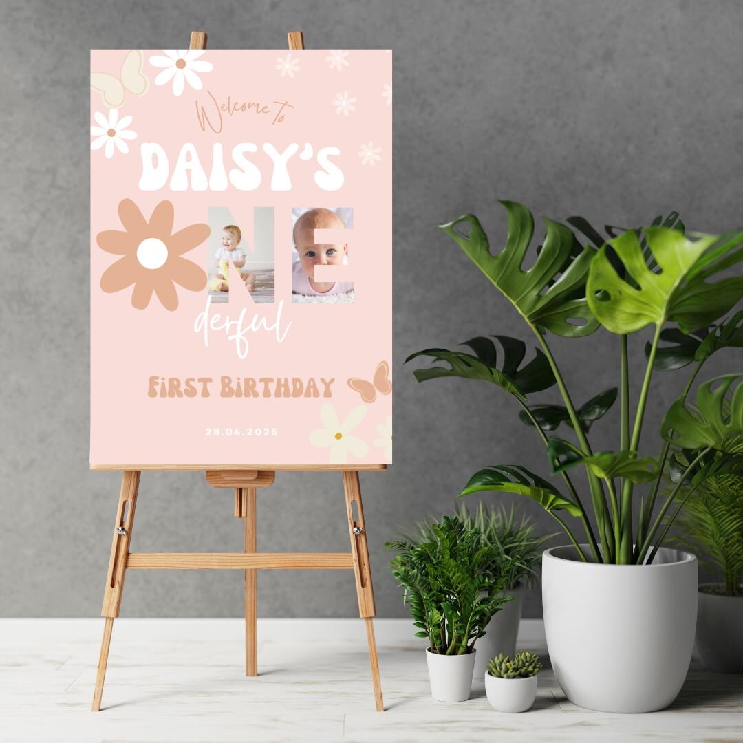 1ST Birthday DAISY Themed Party | Easel Welcome Sign Template | Welcome ...