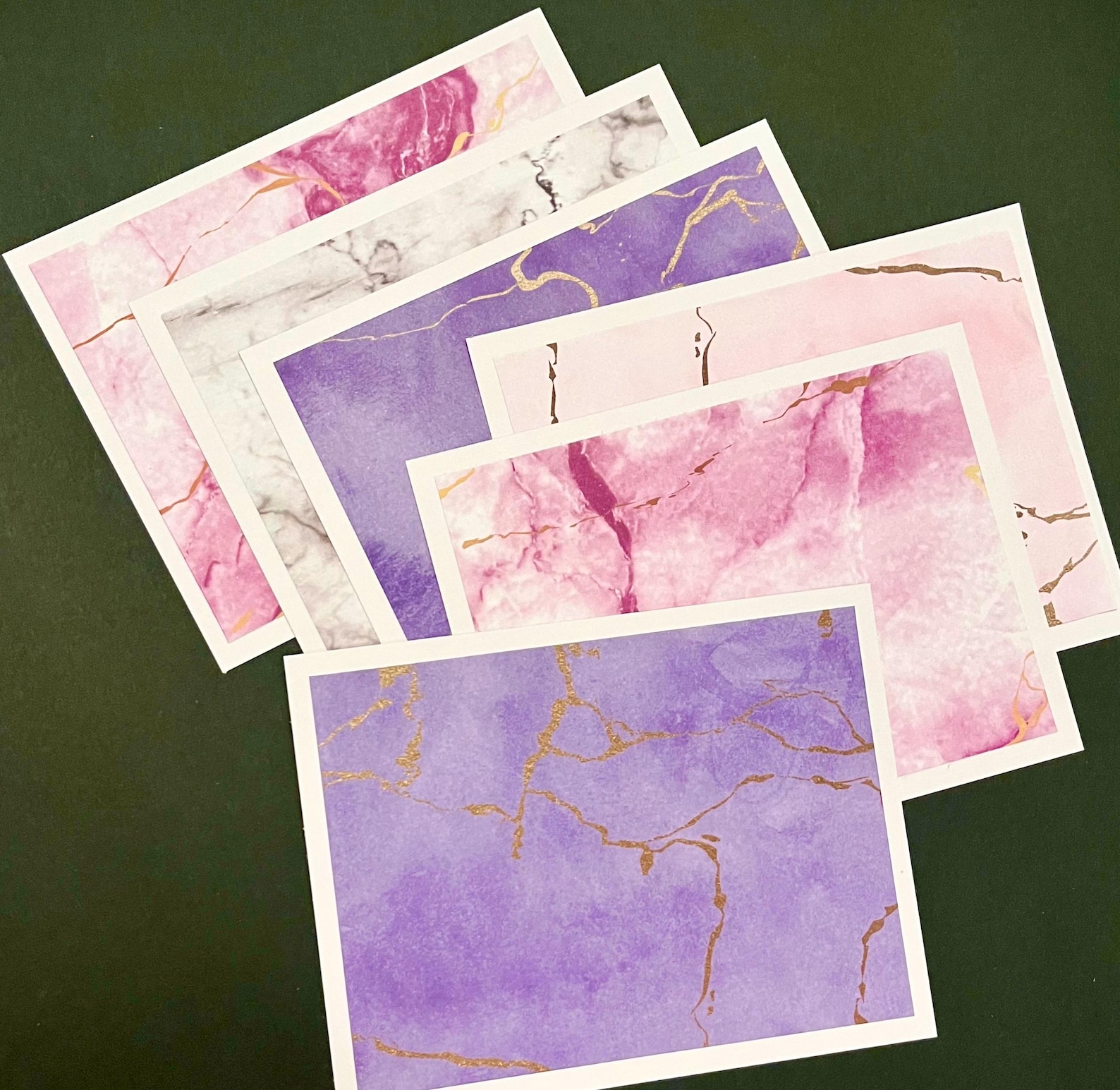 Marble Notecards, 6 Blank Flat Cards and Envelopes, 4 Marble Designs ...