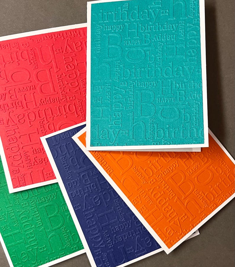 Happy Birthday Notecards, Set of 5 Blank Folded Cards and Envelopes, Hand Embossed Paper ...