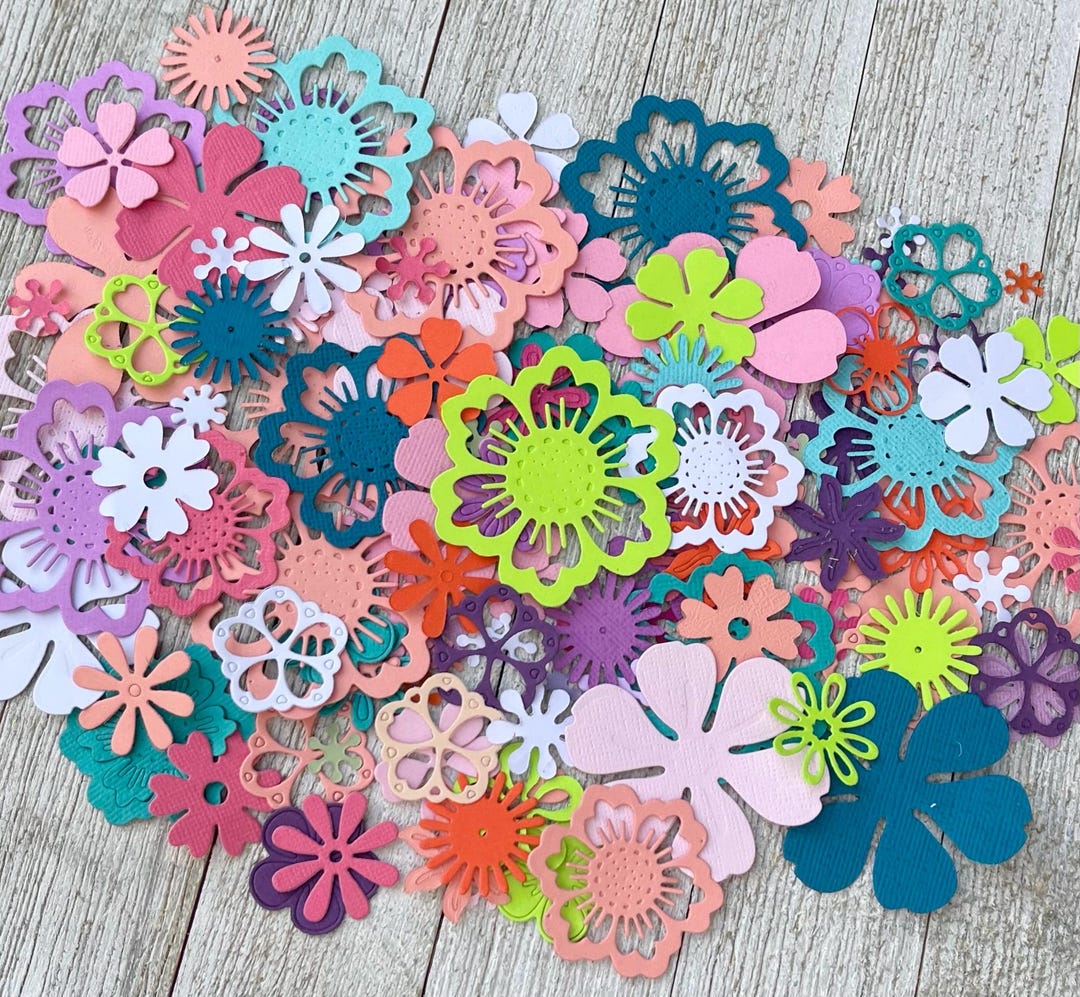 50 Die Cut Flowers / Variety Crafting Embellishments / Cardstock Cut ...