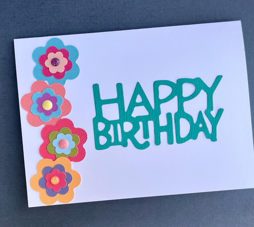 Free Ship! Happy Birthday Notecard, 1 Large Blank Folded Card With Envelope, Floral Die Cuts ...