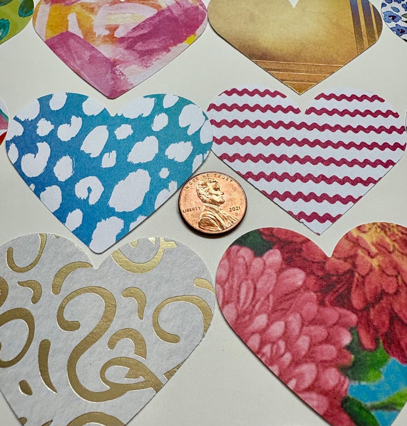 FREE SHIP! 35 BIG Paper Hearts / Heart Die Cuts / 2.5" Patterned ...