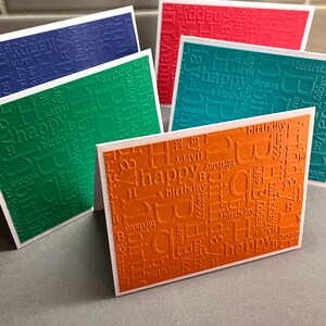 Happy Birthday Notecards, Set of 5 Blank Folded Cards and Envelopes, Hand Embossed Paper ...