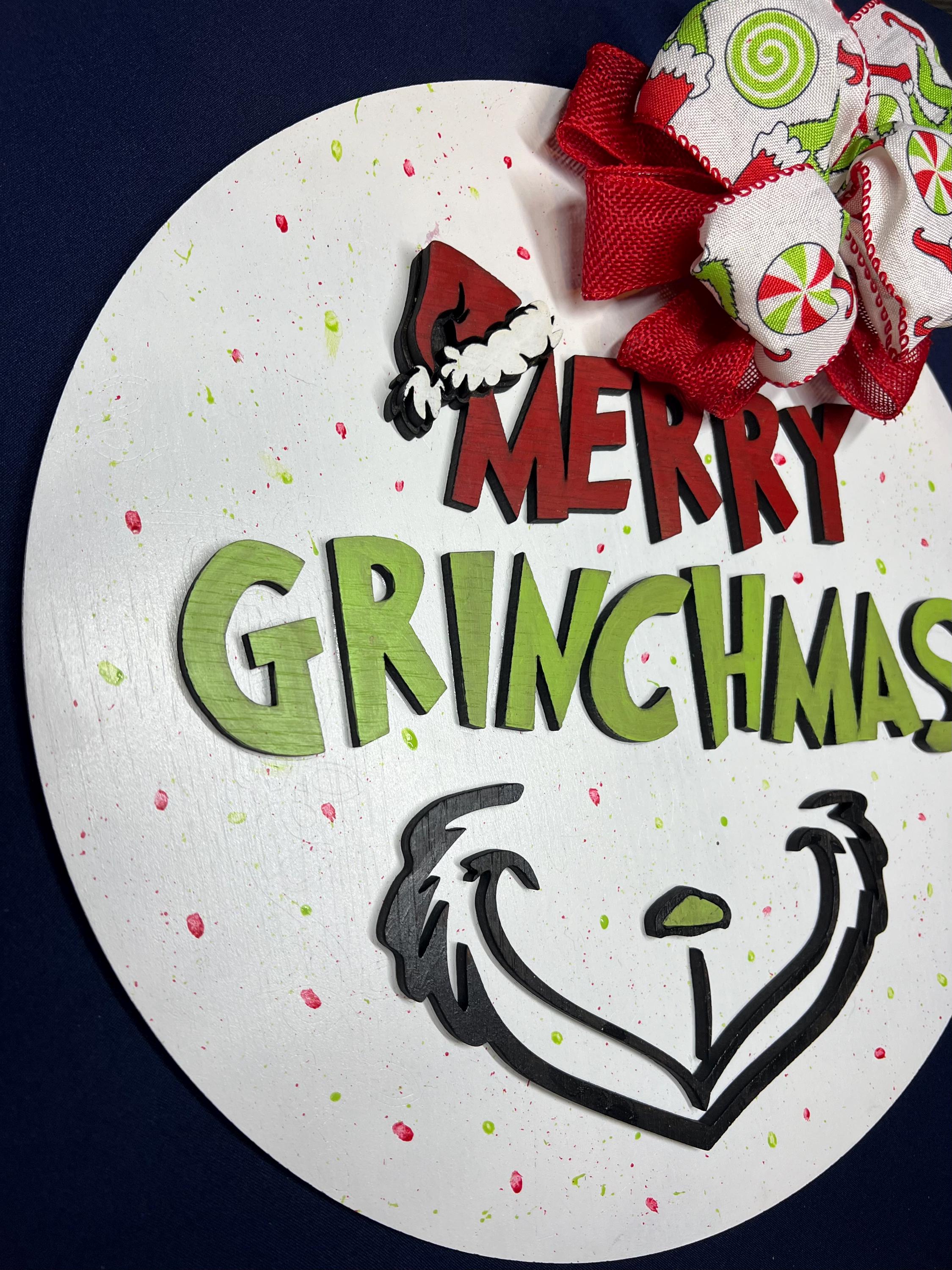 Merry Grinchmas Door Sign | 3D Wooden Holiday Decor | Fun Grinch Grin ...