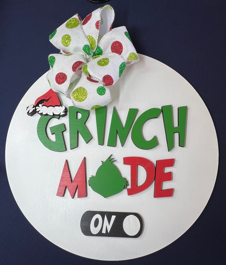 Grinch Mode on Wooden Door Sign 3D Holiday Decor With Toggle Switch Fun ...
