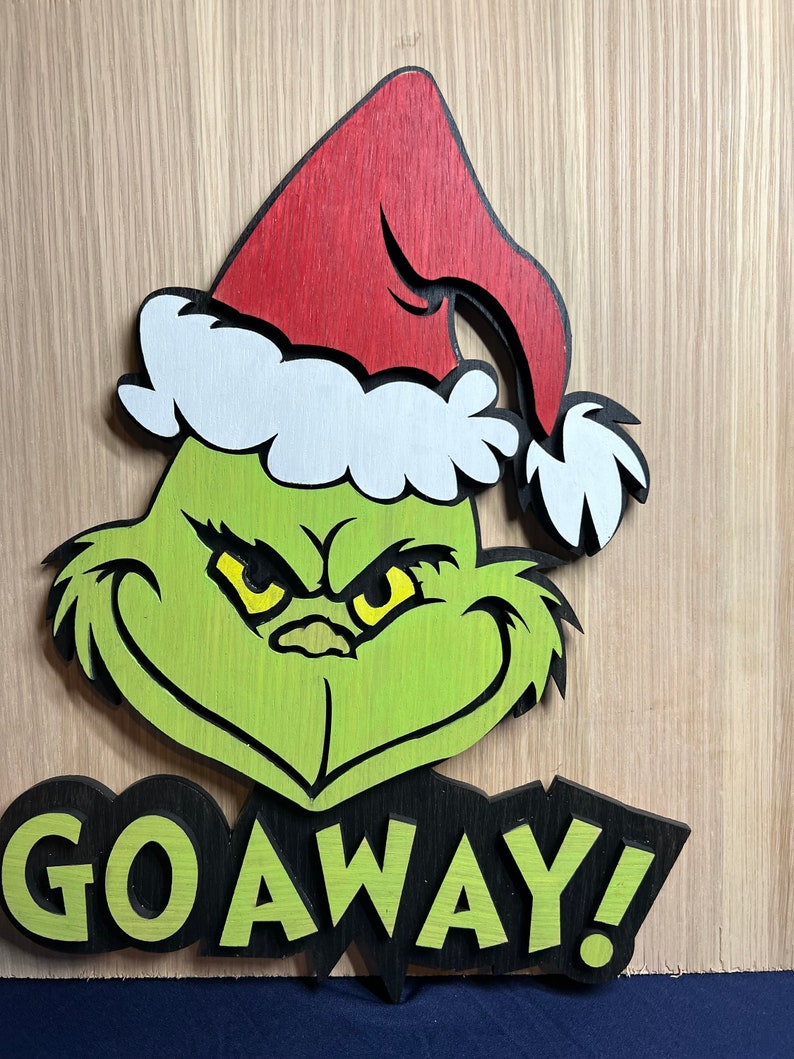 Go Away Grinch Wooden Door Sign | 3D Holiday Decor | Handcrafted ...