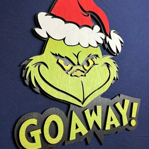 Go Away Grinch Wooden Door Sign | 3D Holiday Decor | Handcrafted ...
