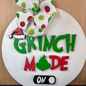 Grinch Mode on Wooden Door Sign | 3D Holiday Decor With Toggle Switch ...