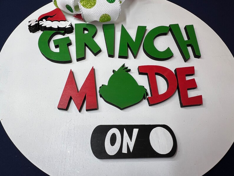 Grinch Mode on Wooden Door Sign 3D Holiday Decor With Toggle Switch Fun ...