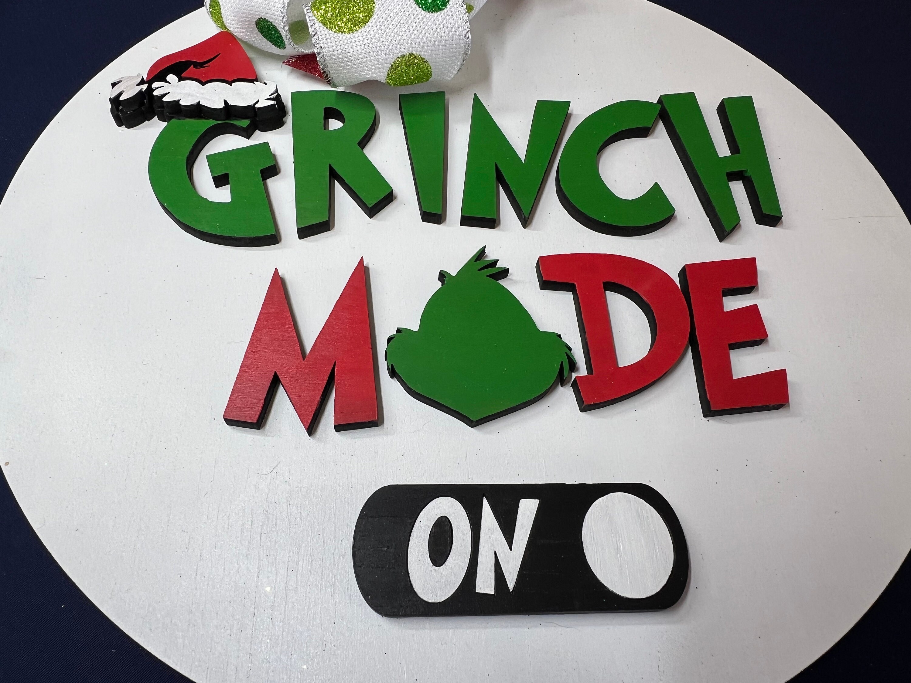 Grinch Mode on Wooden Door Sign 3D Holiday Decor With Toggle Switch Fun ...