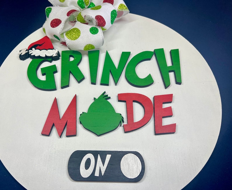 Grinch Mode on Wooden Door Sign 3D Holiday Decor With Toggle Switch Fun ...