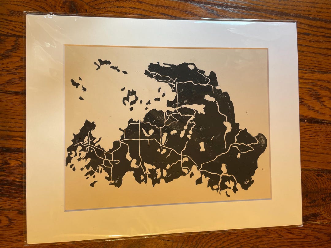 Handprinted Detailed Drummond Island Map Linoleum Print - Etsy