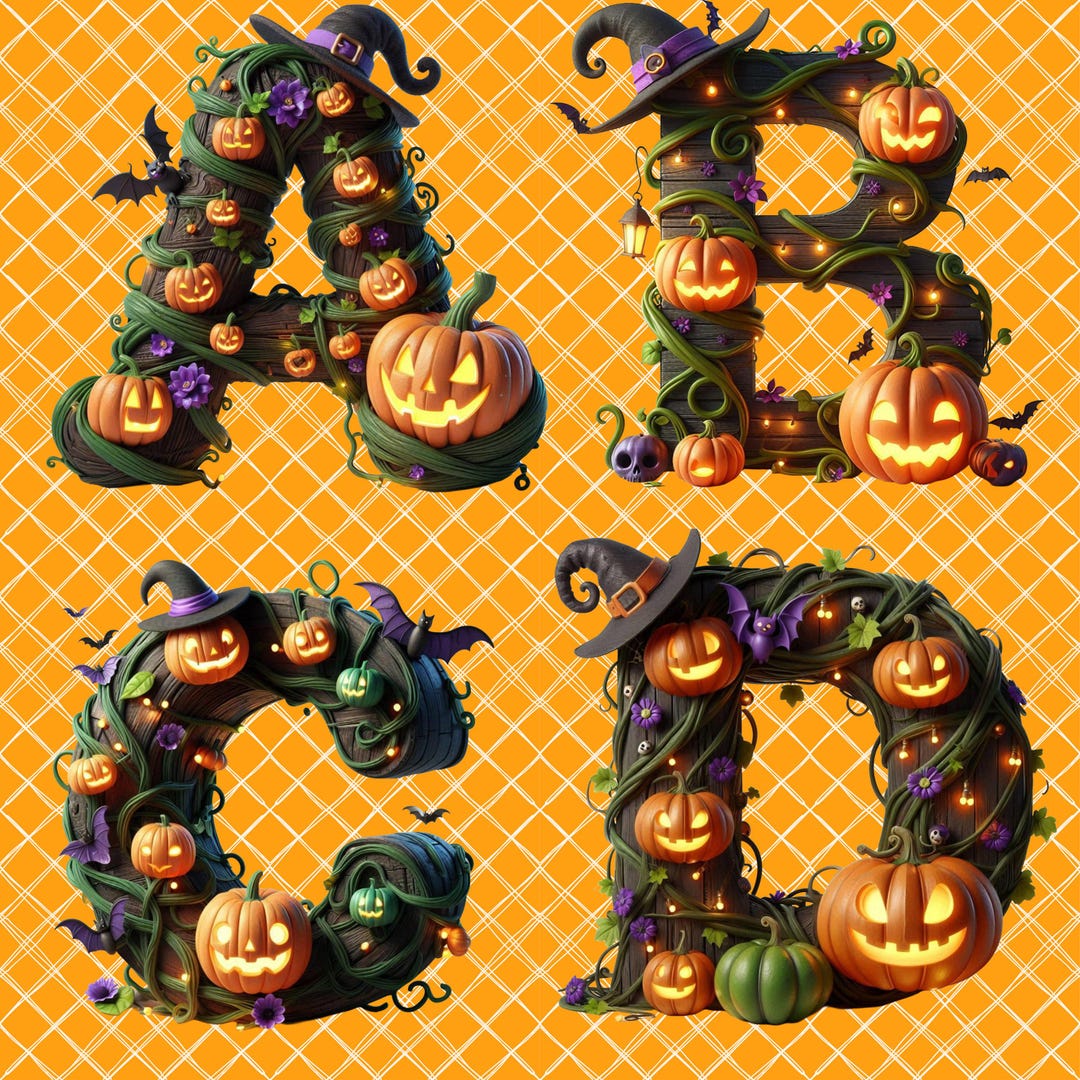 Halloween Alphabet & Number PNG Set – Transparent Background, High ...