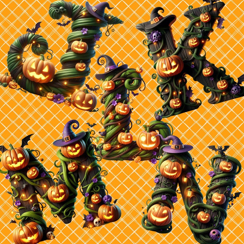 Halloween Alphabet & Number PNG Set – Transparent Background, High ...