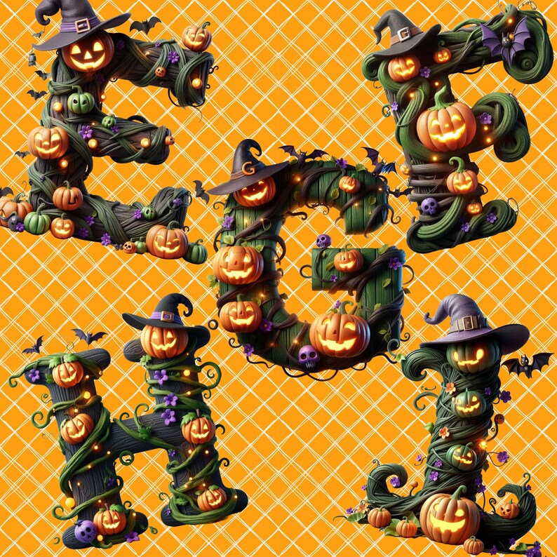 Halloween Alphabet & Number PNG Set – Transparent Background, High ...