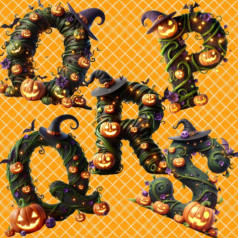 Halloween Alphabet & Number PNG Set – Transparent Background, High ...