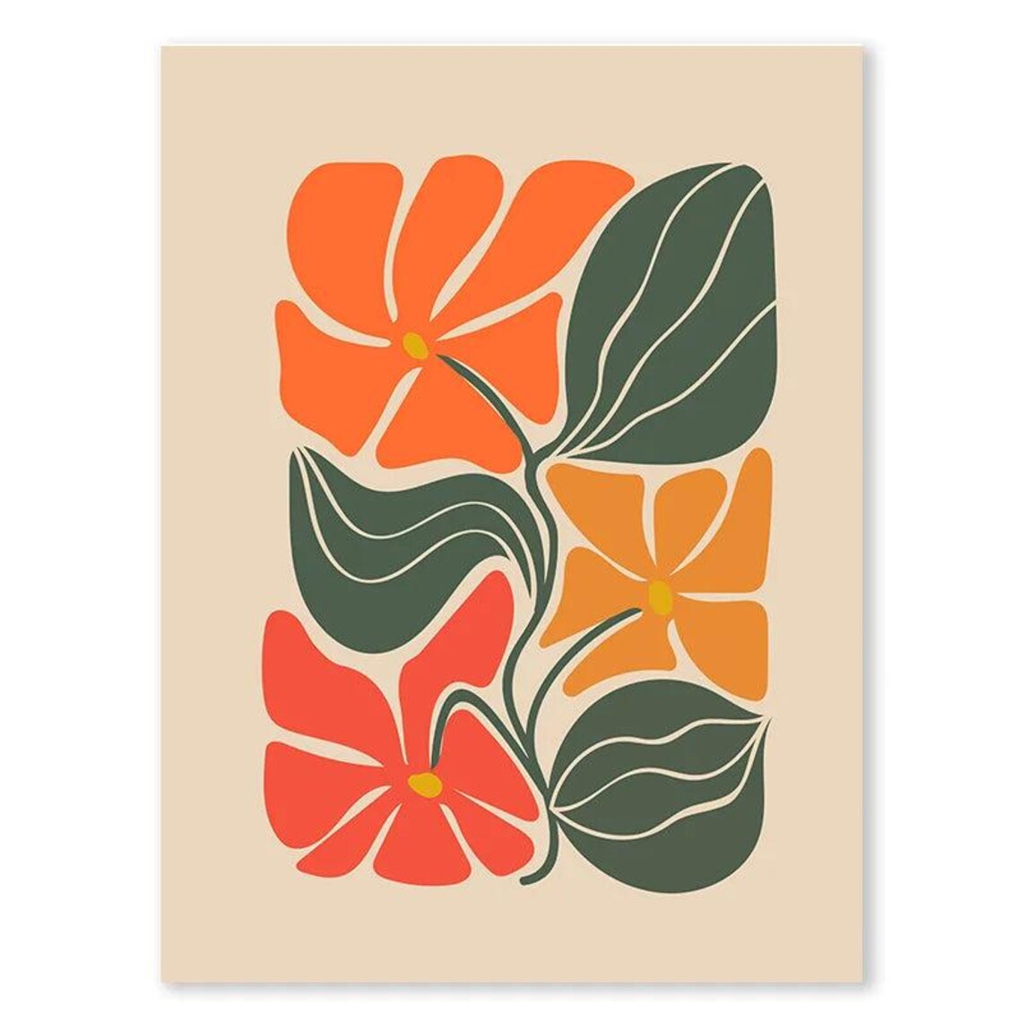 Abstract Botanical Wave Flower Poster Vintage Vibrant Colour Wall Art ...