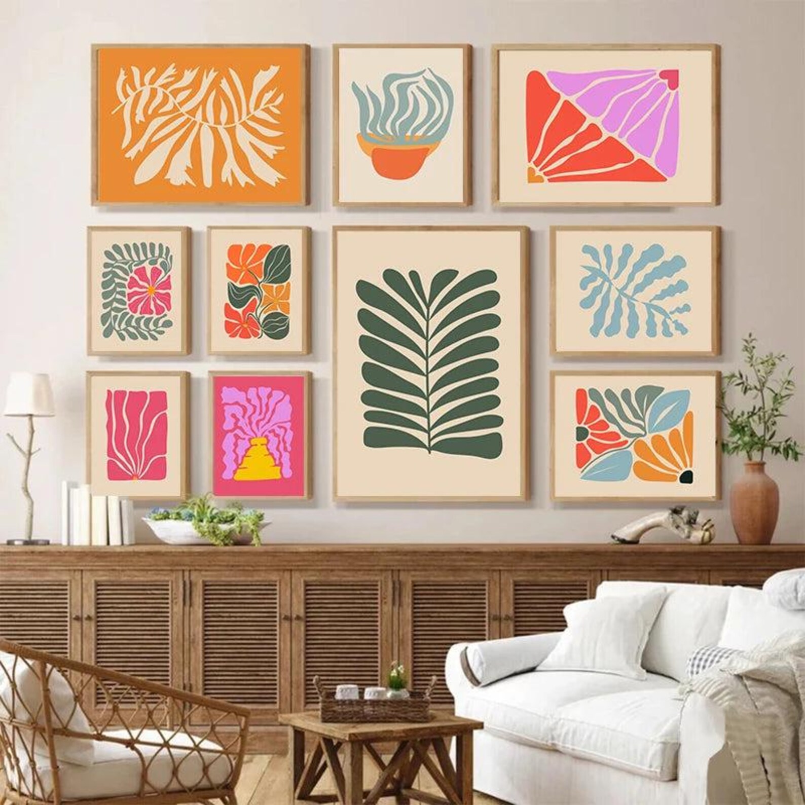 Abstract Botanical Wave Flower Poster Vintage Vibrant Colour Wall Art ...