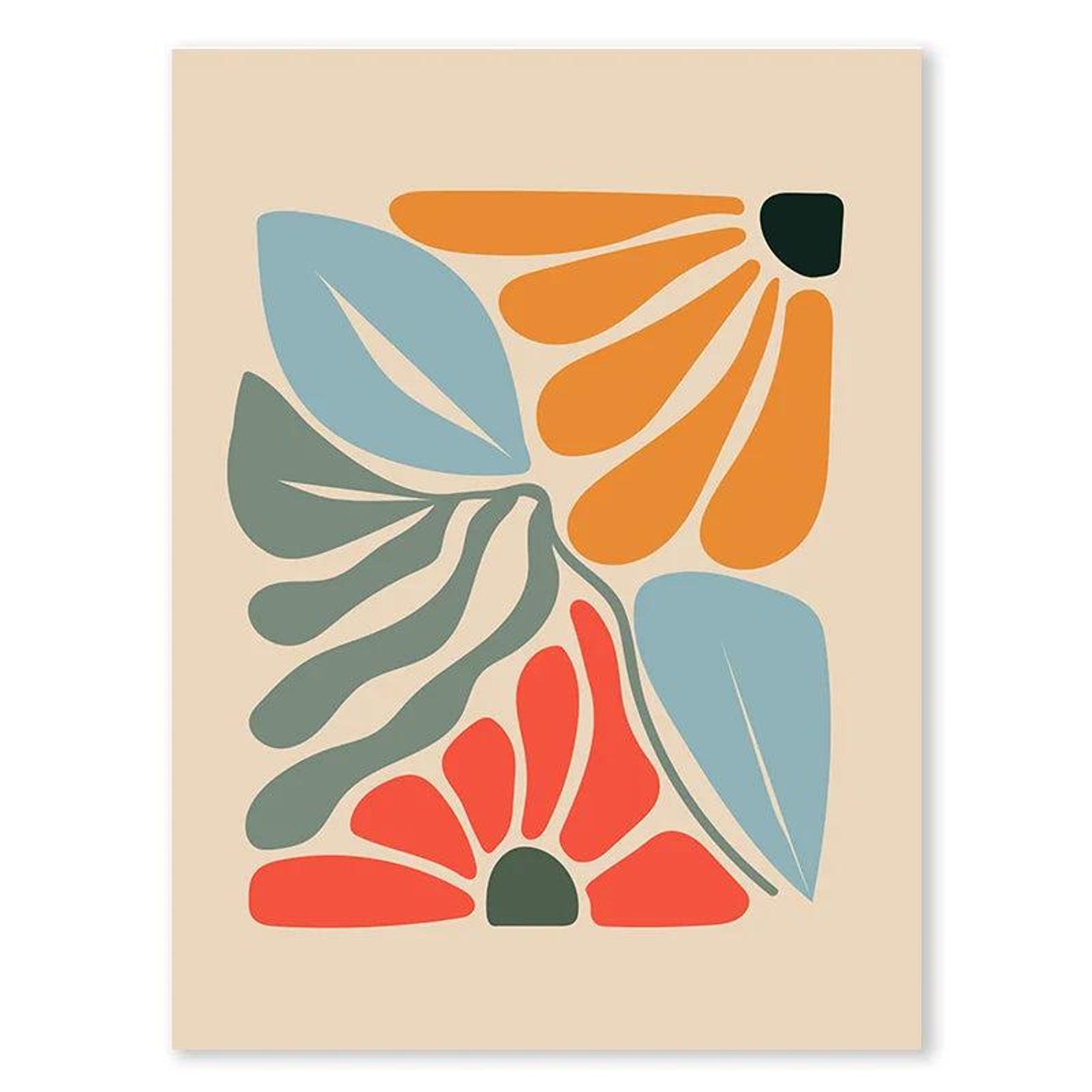 Abstract Botanical Wave Flower Poster Vintage Vibrant Colour Wall Art ...