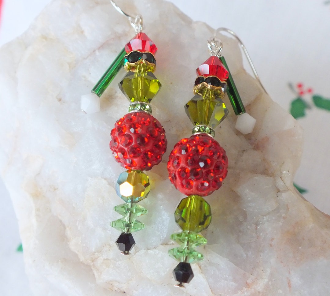 Grinch Christmas Earrings: Swarovski Crystal Sterling Silver Holiday ...