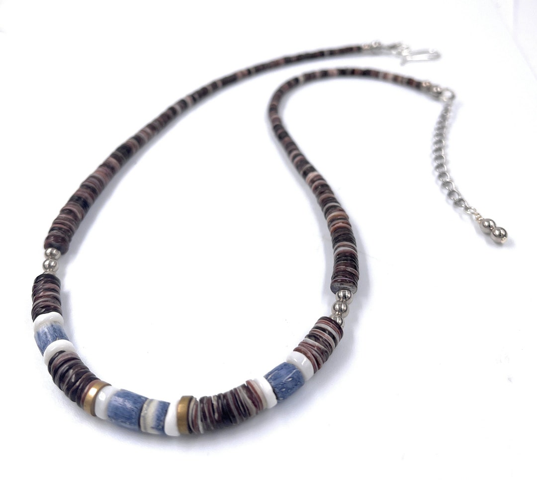 Cockle Shell Surfer Necklace: Blue Coral, Sterling Silver Clasp - Etsy