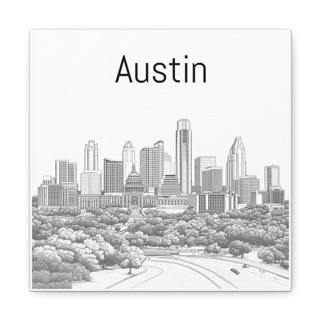 Austin Skyline Art Print With austin Text Black & White Line Drawing on ...