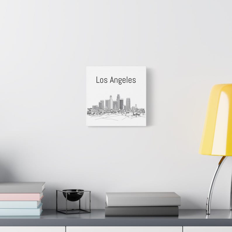 Los Angeles Skyline Art Print With los Angeles Text Black & White Line ...