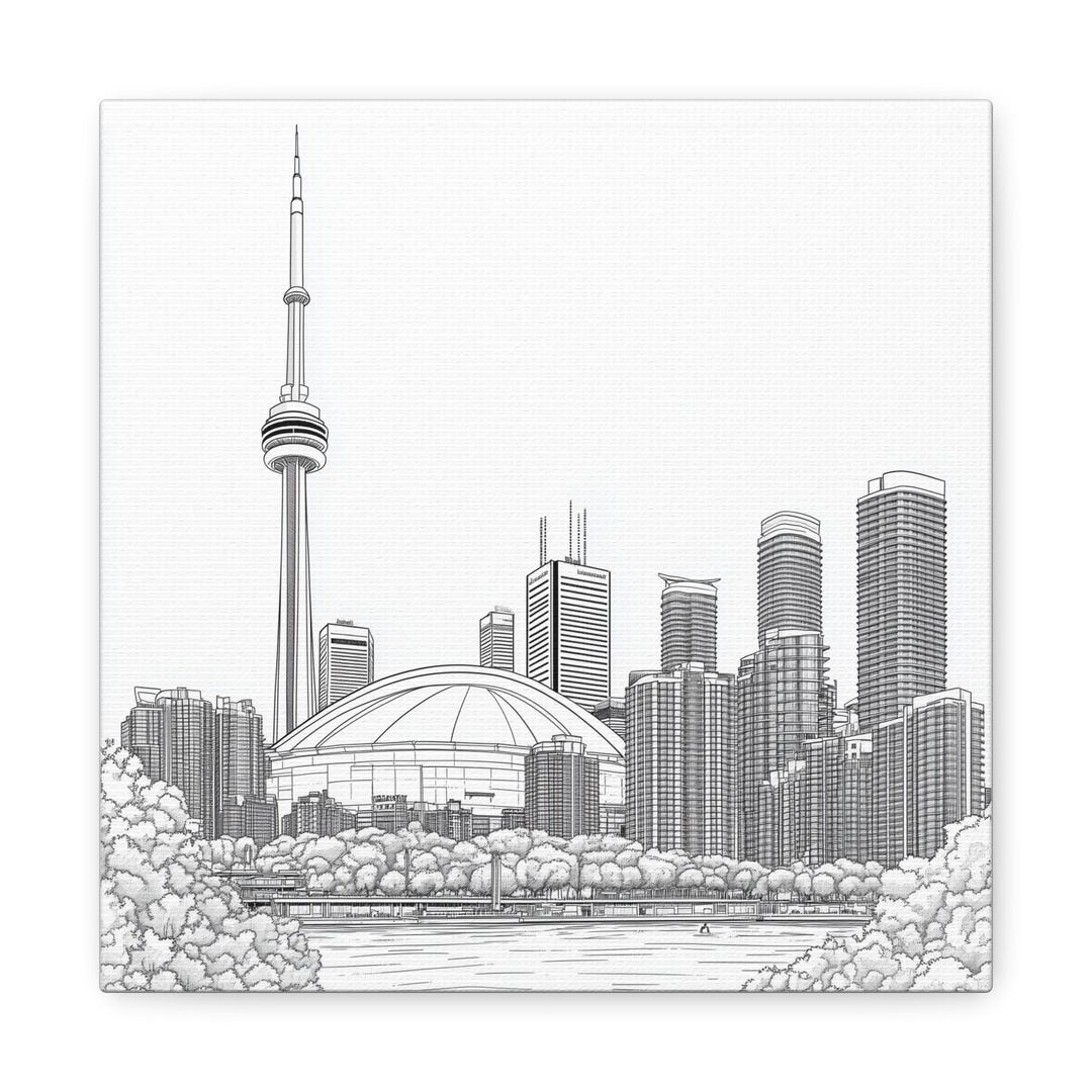 Toronto Skyline Canvas Art Black and White Line Drawing Modern ...