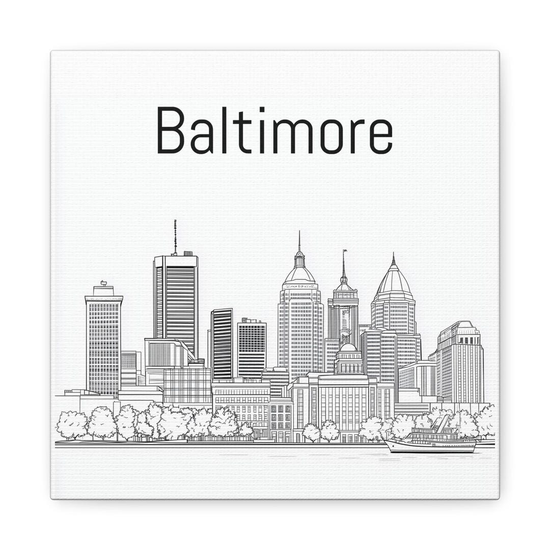 Baltimore Skyline Art Print With baltimore Text Black & White Line ...