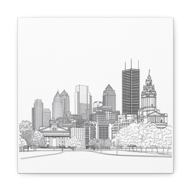 Minimalist Boston Skyline Art Print Black & White Modern Line Drawing ...