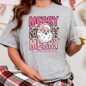 Pink Santa Retro Christmas T-shirt, Leopard Merry Christmas Santa Shirt ...