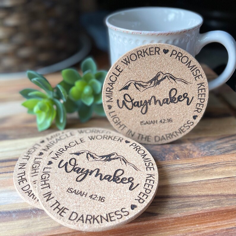 Christian Cork Coasters - Waymaker Design - Set of 4 - Etsy