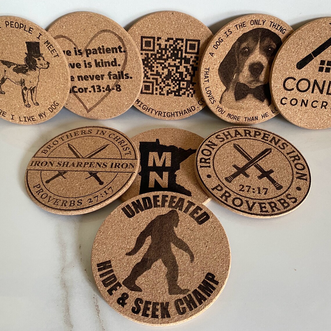 Custom Engraved Cork Coasters - Personalized Design, Set of 4 - Etsy