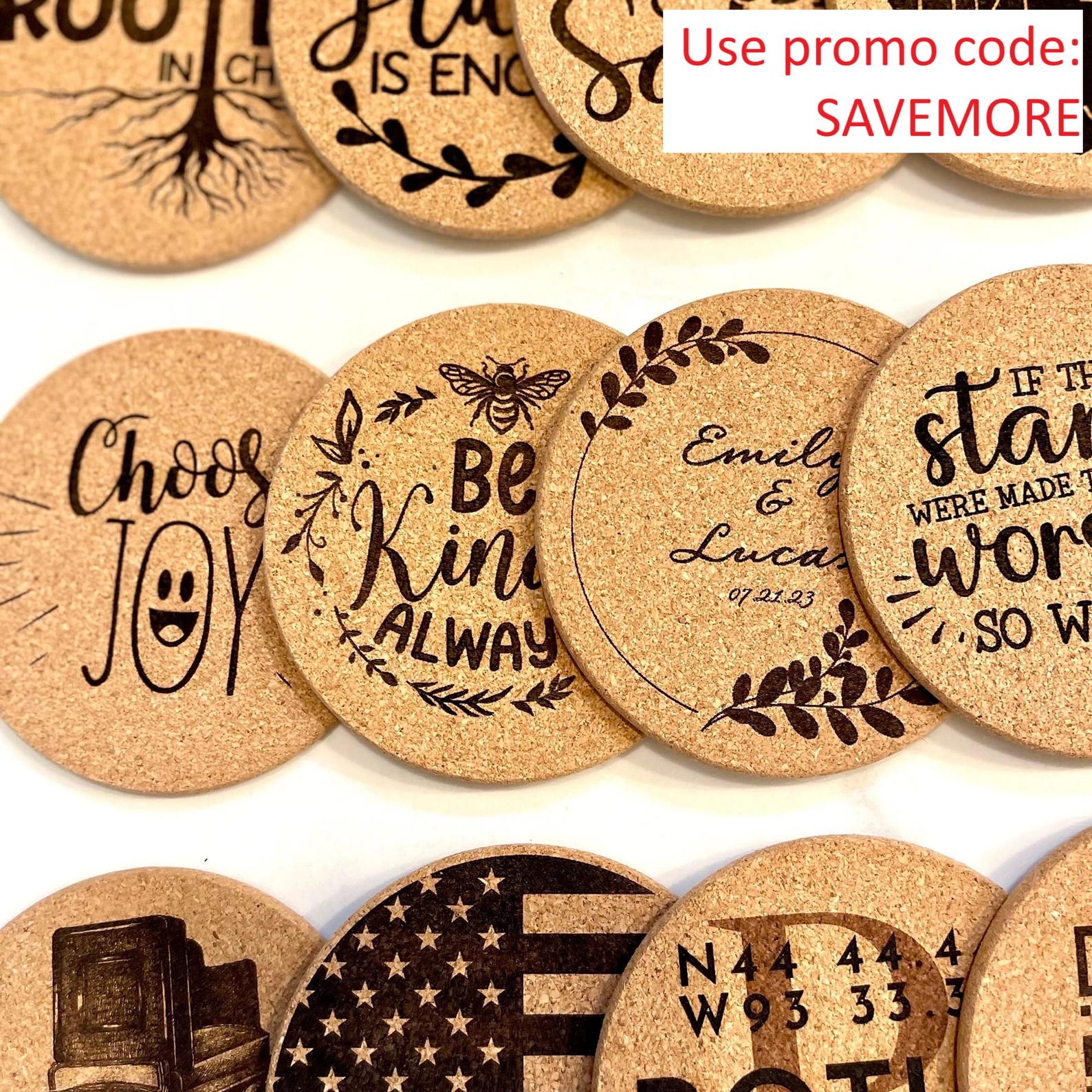 Custom Engraved Cork Coasters - Personalized Design, Set of 4 - Etsy
