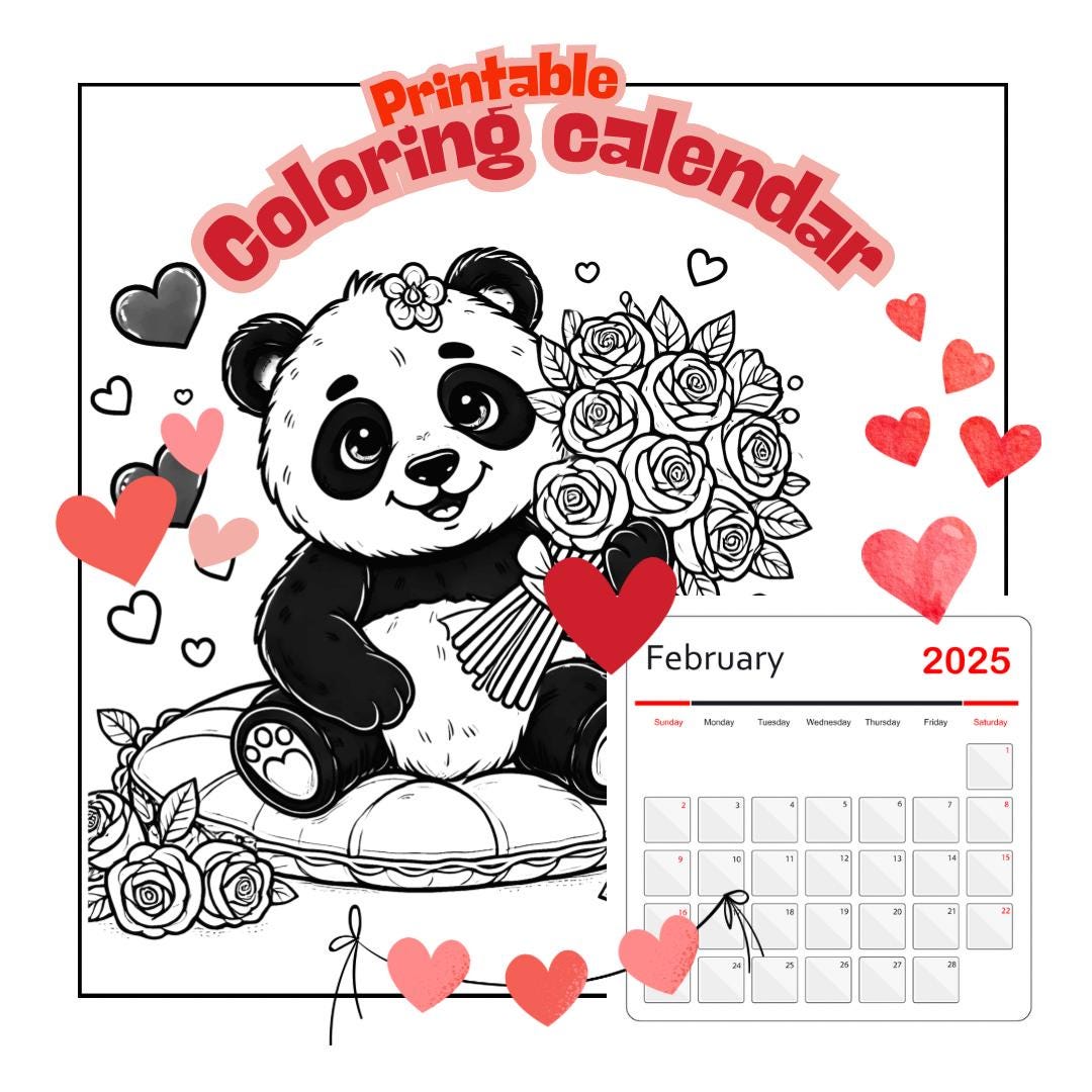 Printable Panda 2025 Coloring Calendar- Activity and Coloring Book for ...