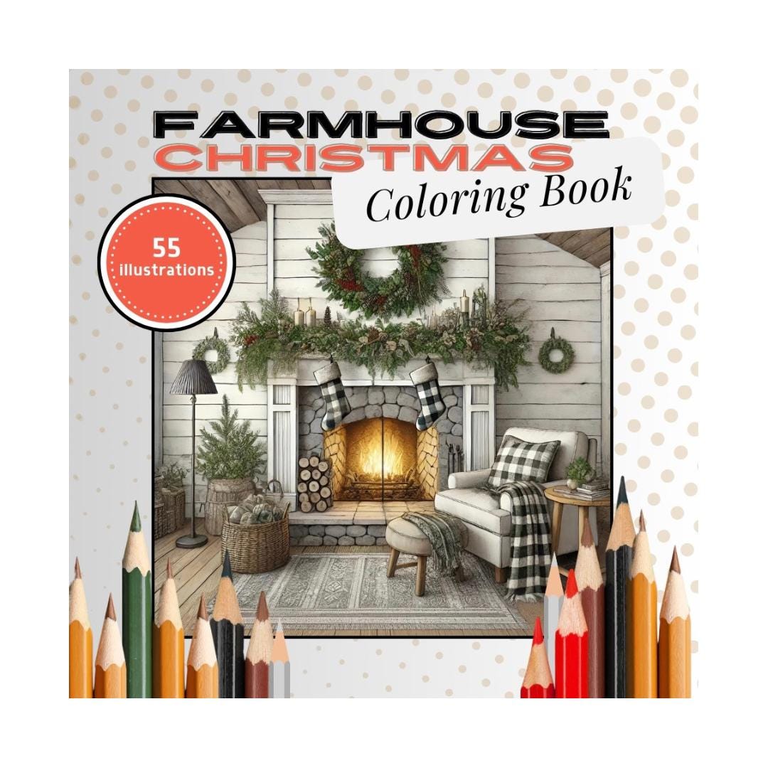 Farmhouse Christmas Coloring Pages: Intricate Illustrations of Festive ...