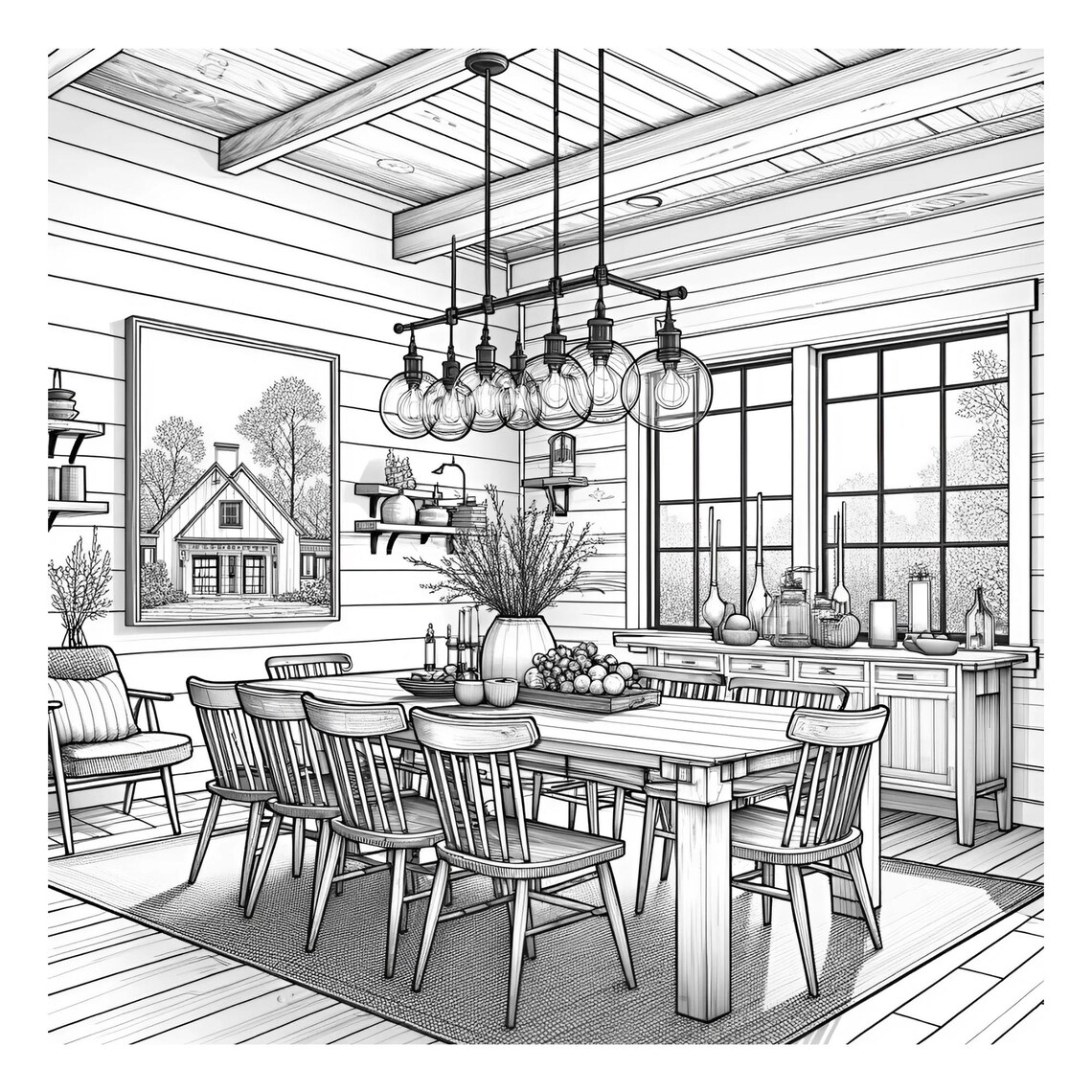 Modern Farmhouse Coloring Pages: Interior Design & Architecture ...
