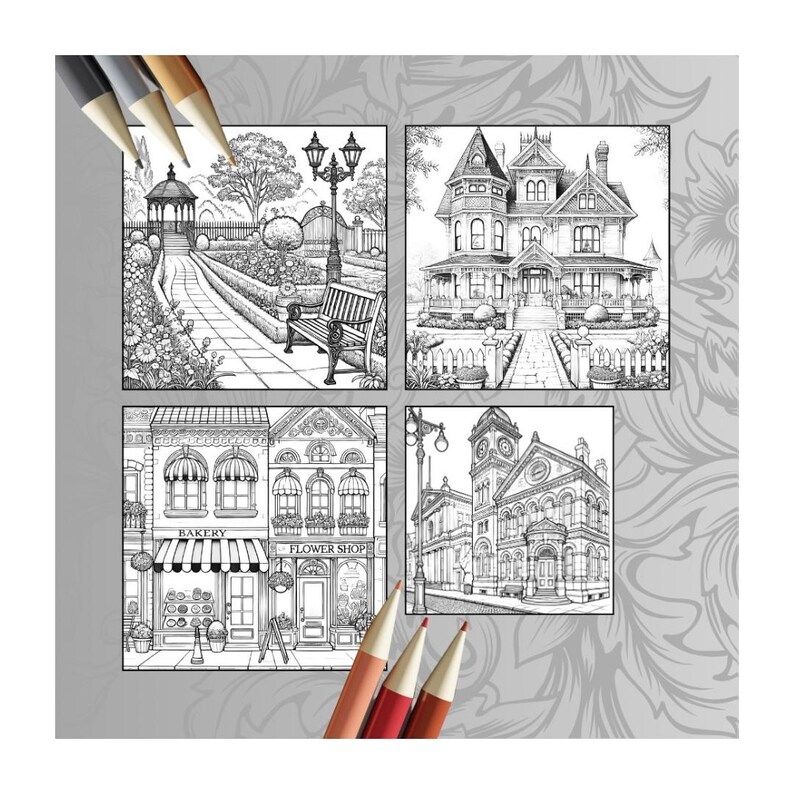 Historic Town - Victorian Homes and Sreetscapes Coloring Pages ...