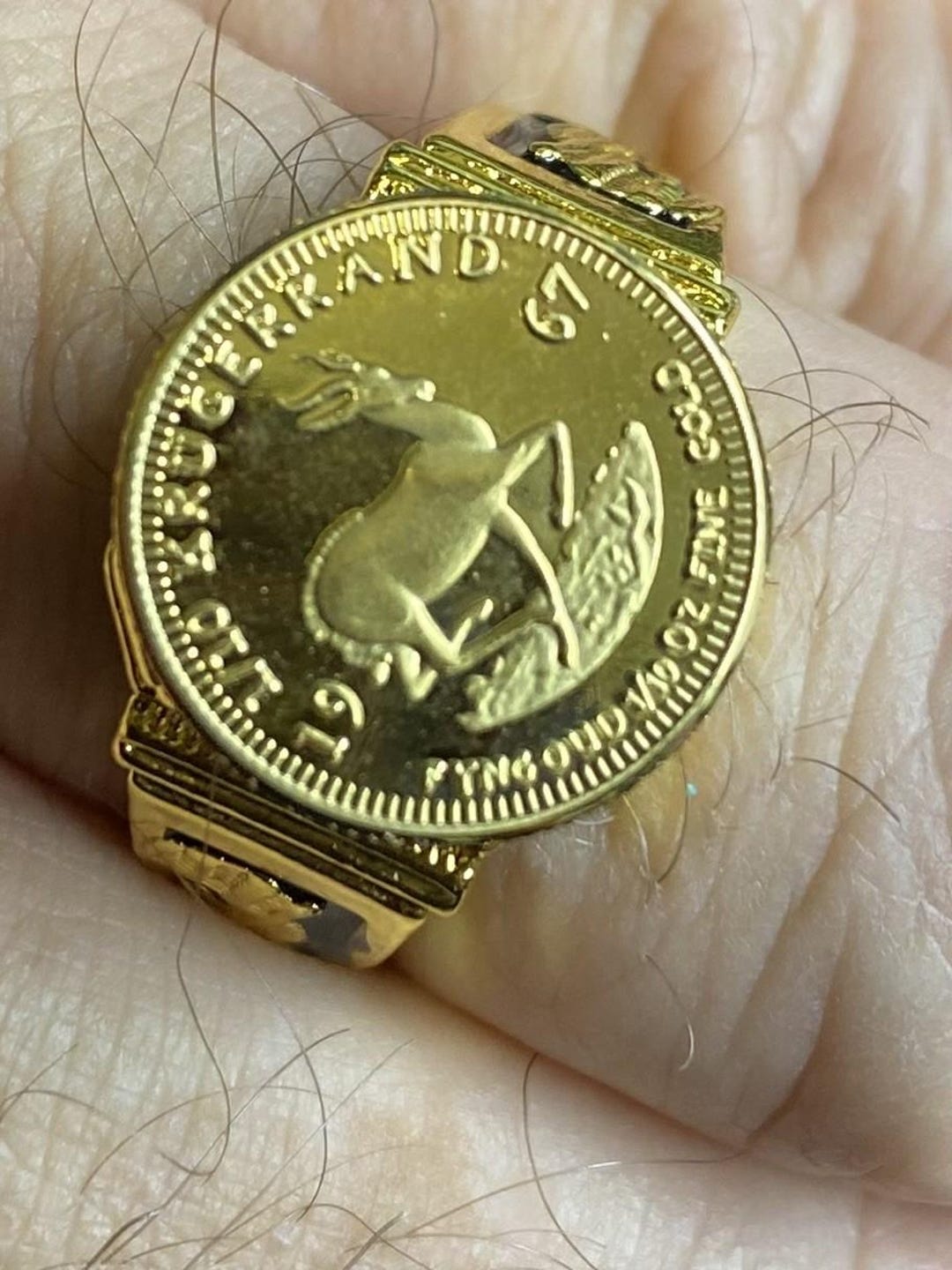 Rare Vintage 1967 Krugerrand Pseudo Fyngoud Coin Men's Ring 11 1/10oz ...