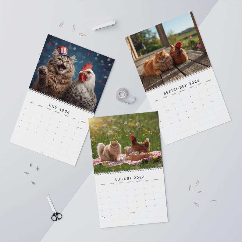 Cats & Chickens 2026 Wall Calendar | Funny Farm Animal Calendar | 12 ...