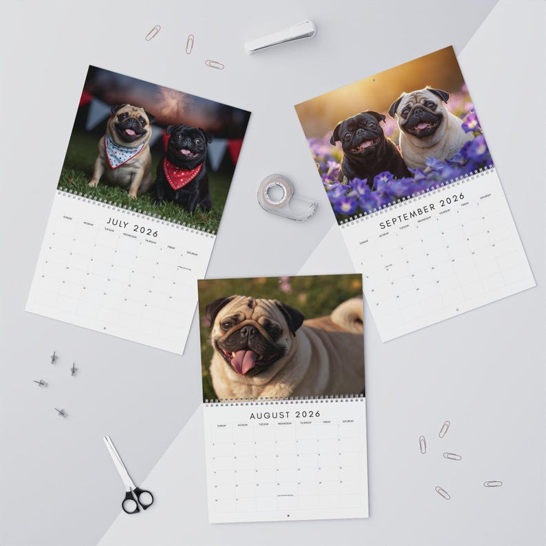 2026 Pug Calendar | 12 Month Wall Calendar With Adorable Pugs | Cute ...