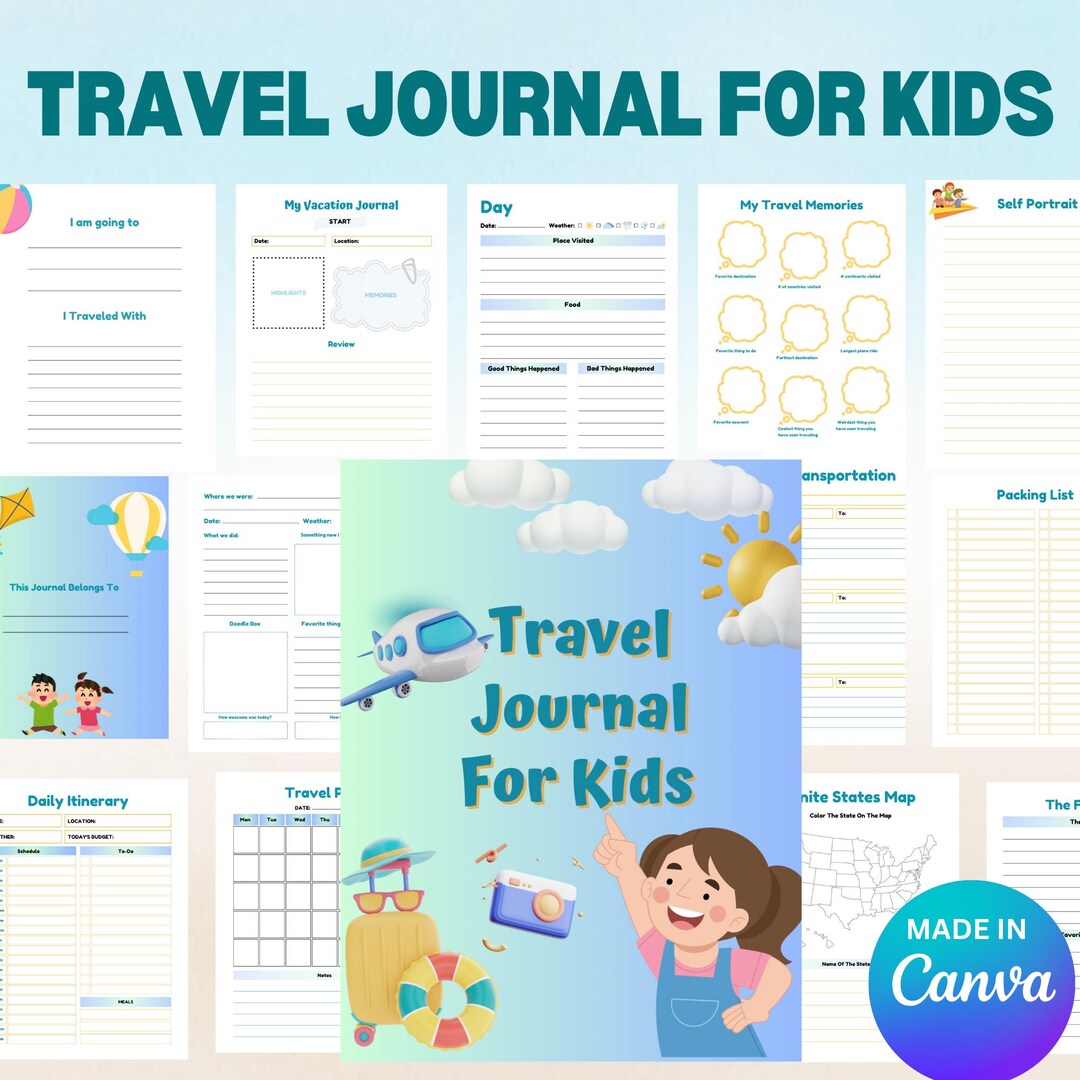 Digital Kids Travel Journal Printable Adventure Diary for Children ...