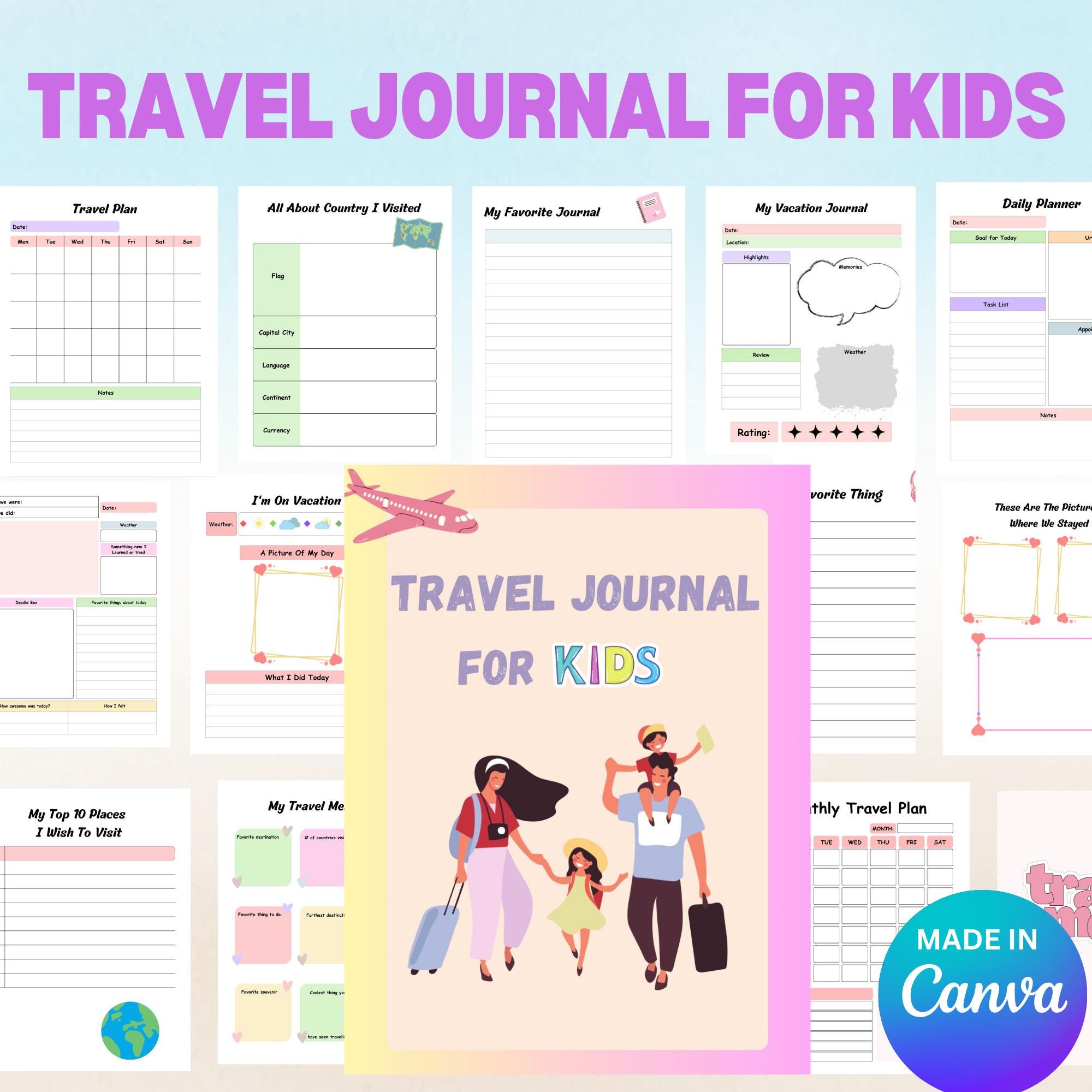 Editable Kids Travel Journal – Printable Adventure Diary & Planner ...