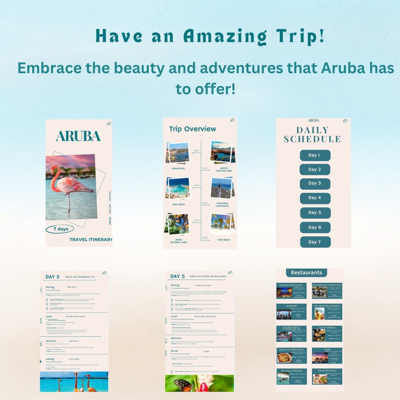 Aruba Vacation Guide, Customizable Canva Mobile Itinerary, Editable ...
