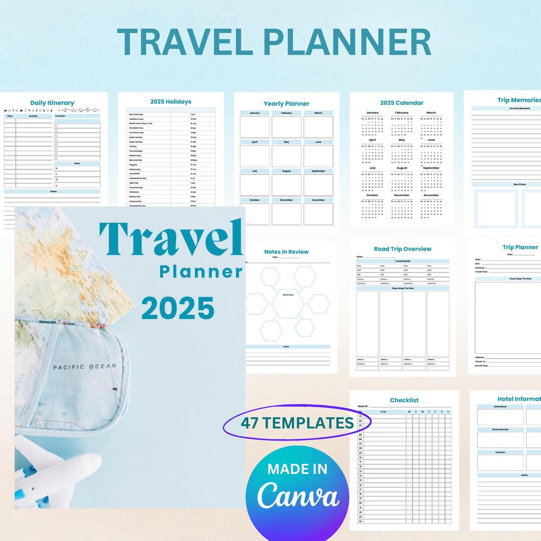Editable Travel Planner Template, Canva 2025 Vacation Planner, Holiday ...